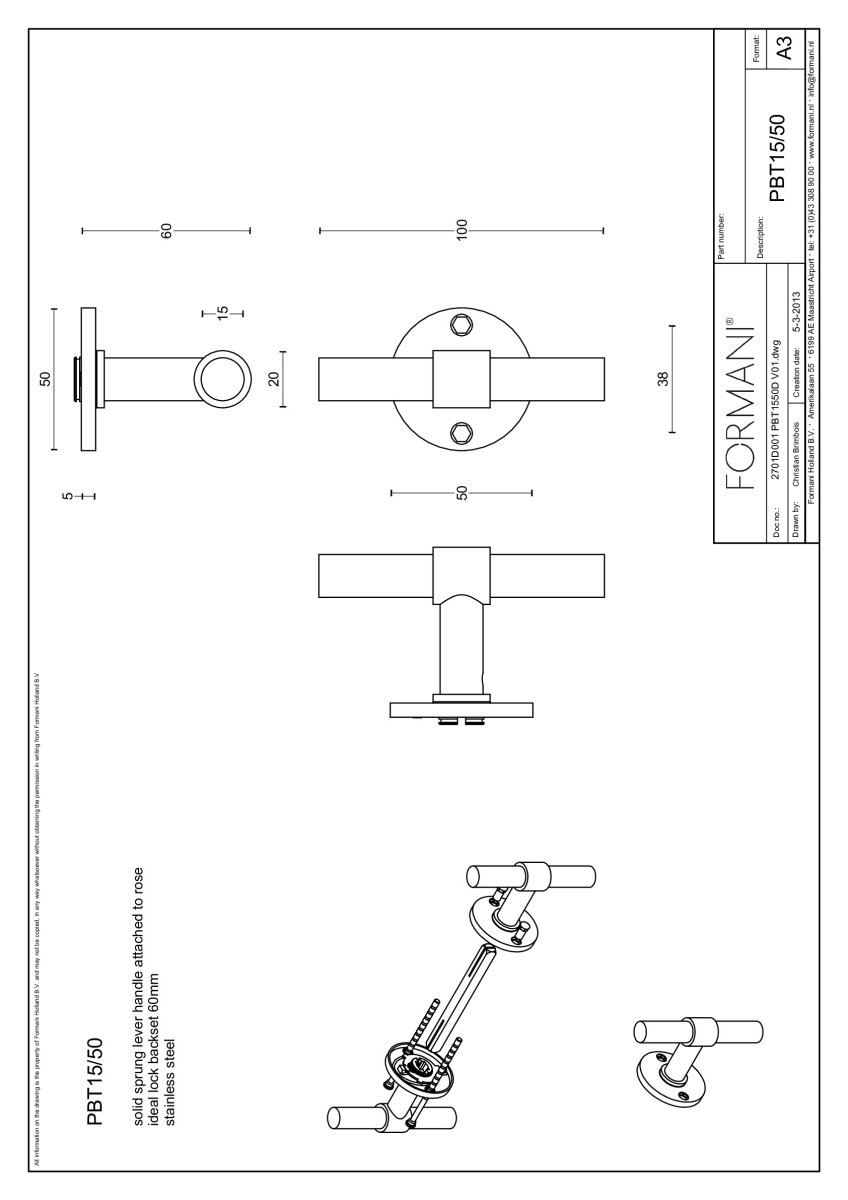 PBT15/50 - solid double sprung door handle on rose PVD satin black ...