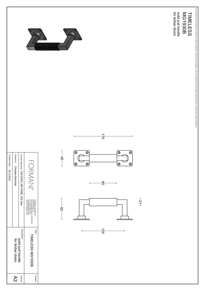 MG1930B - pull handle on square rose brass unlacquered - Formani