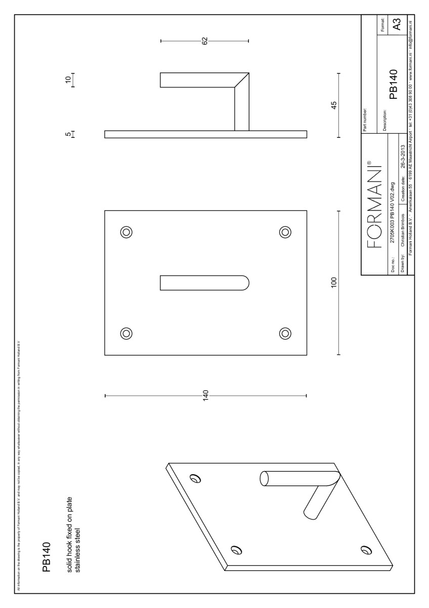 PB140 - solid hook fixed on plate bronze - Formani