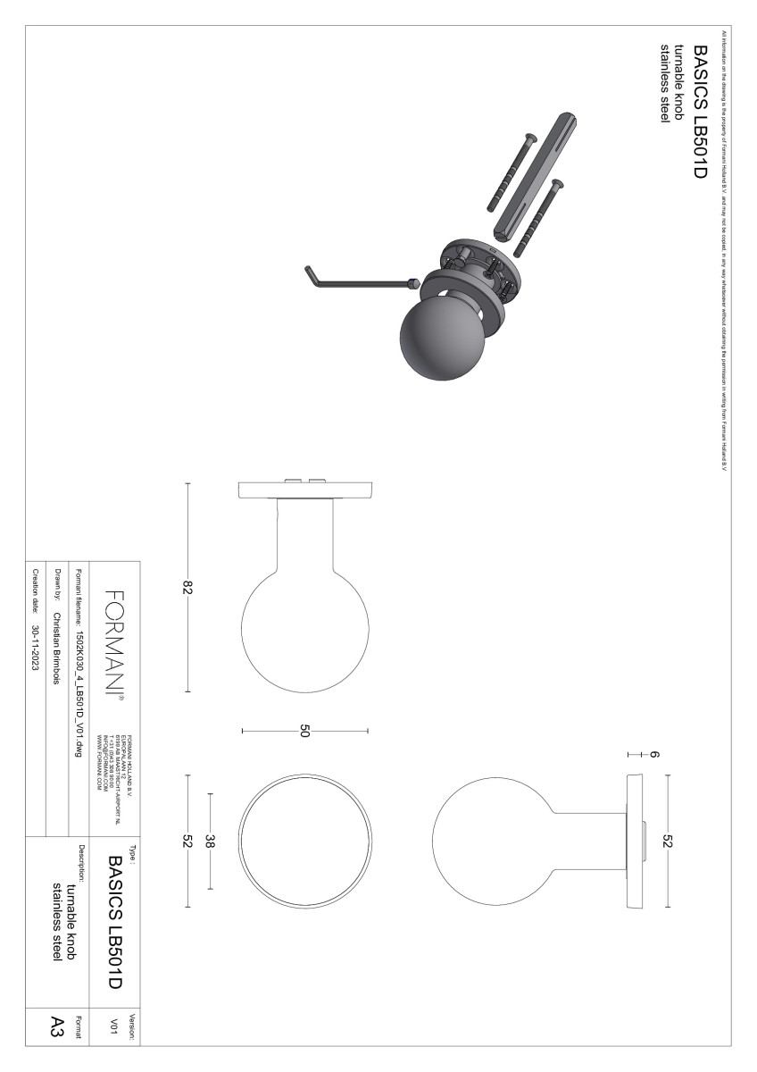 LB501D - front door knob turnable on rose satin black - Formani