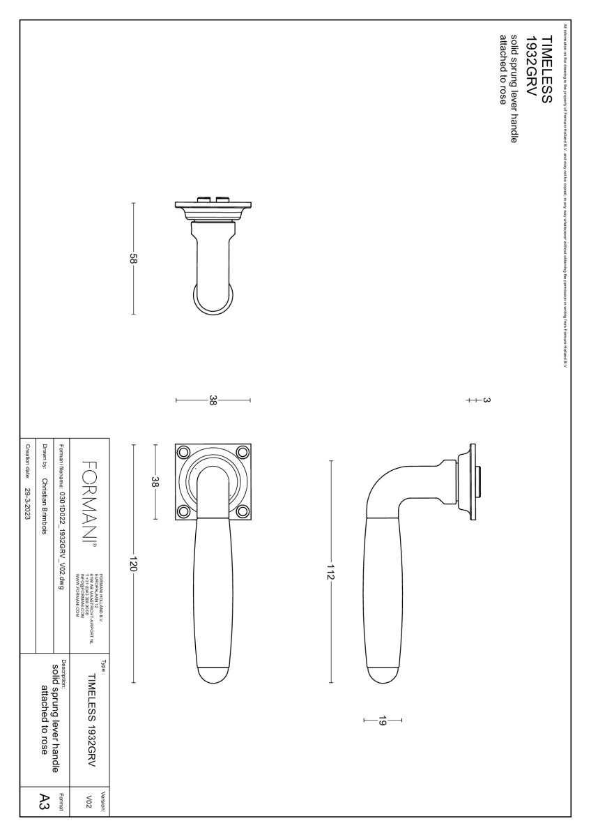 1932GRV - solid sprung door handle on square rose satin nickel/ebony ...
