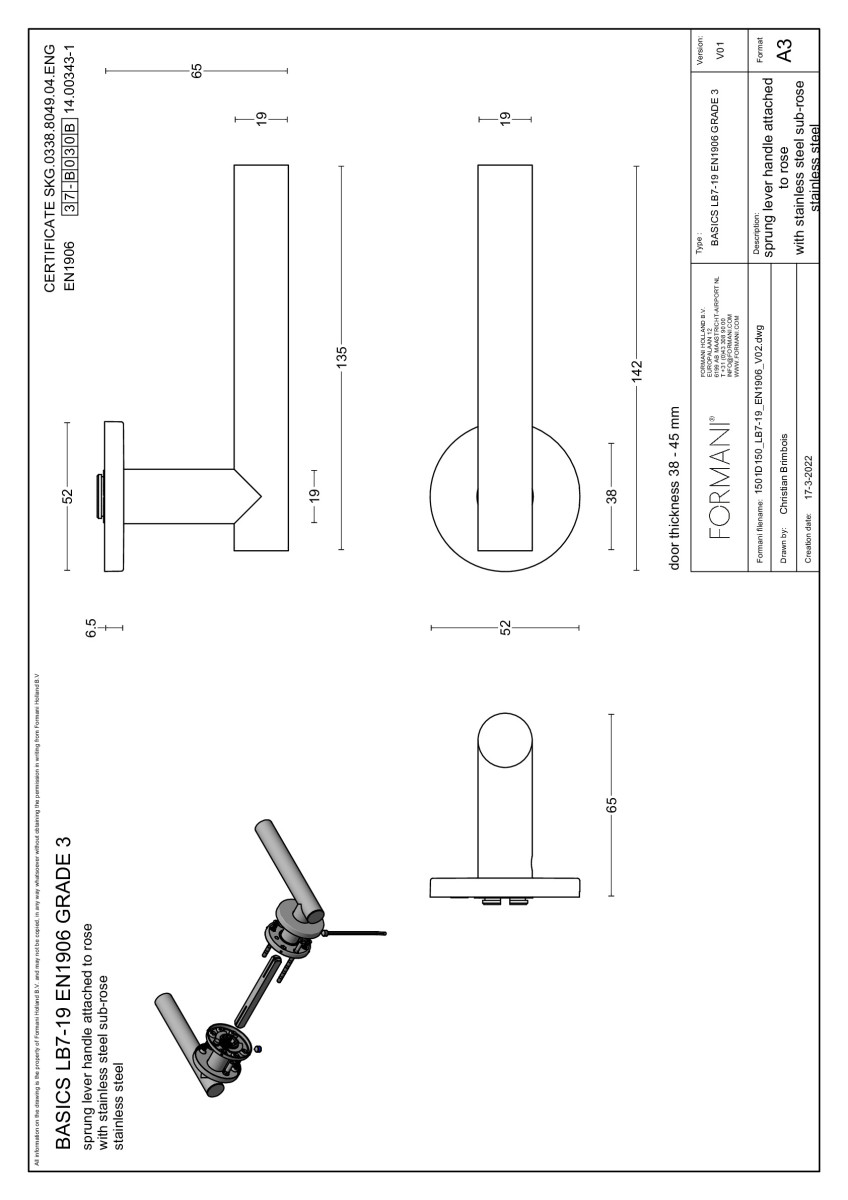 LB7-19 - sprung door handle on rose EN1906 class 3 PVD satin bronze ...
