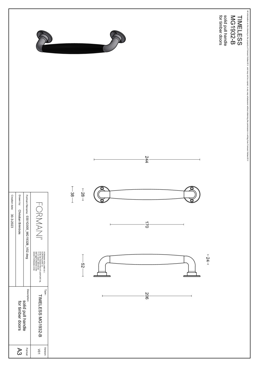 MG1932B - pull handle on round rose bright nickel/ebony wood - Formani