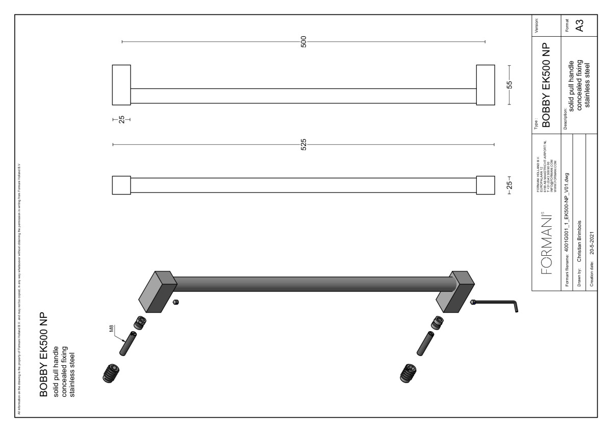 EK500 NP - greep inclusief niet-doorgaande bevestiging PVD mat zwart ...