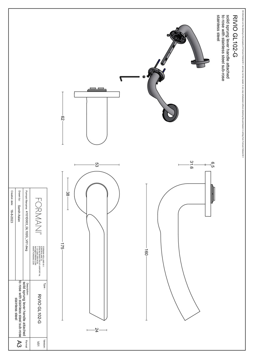 GL102-G - solid sprung door handle on rose bronze - Formani