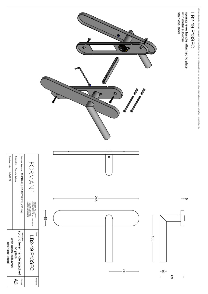 LB2-19P13SFC - sprung door handle on oval blind plate PVD light bronze ...