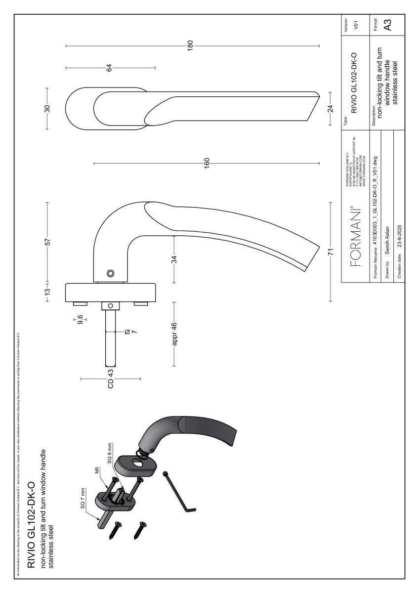 GL102-DK-O - non-locking tilt and turn window handle bronze right ...