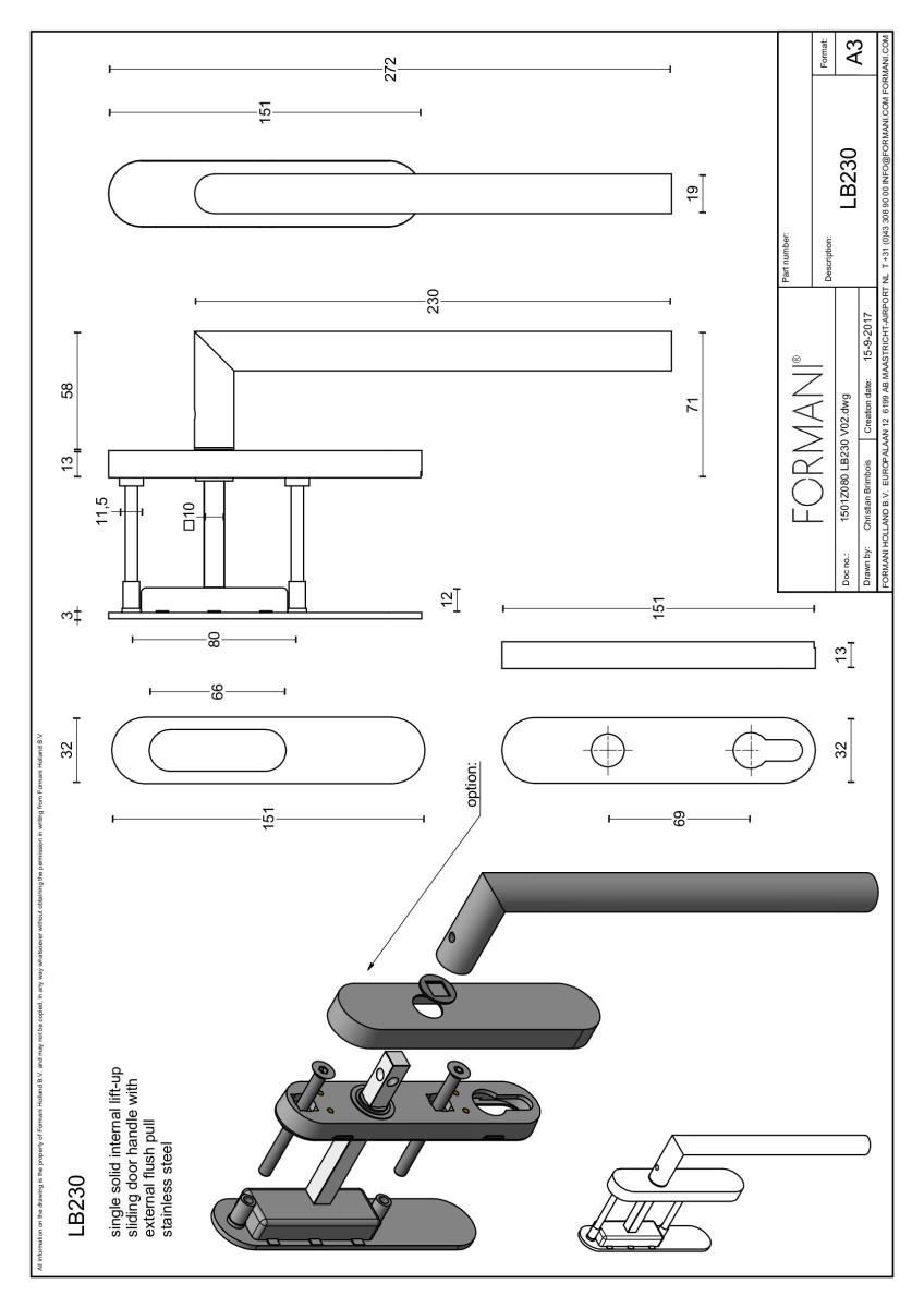 LB230 - solid set internal lift-up sliding door handle PVD light bronze ...