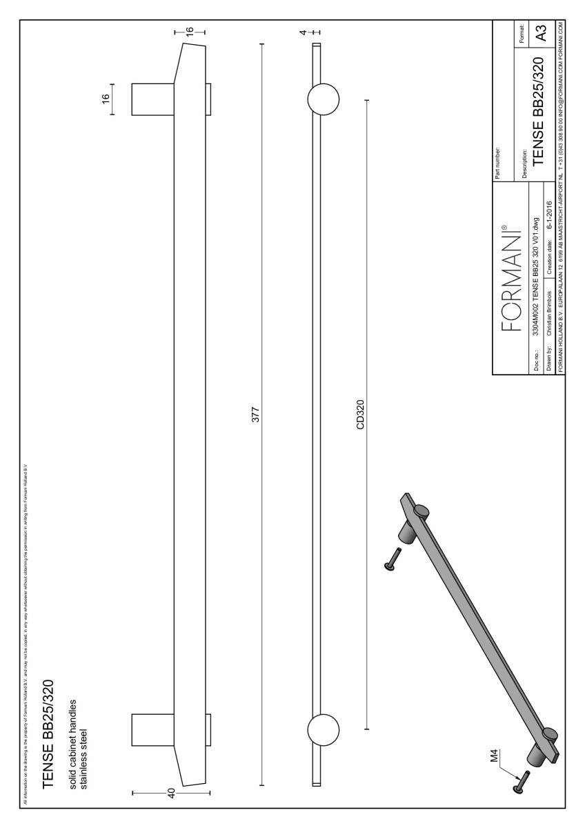 BB25/320 - solid cabinet handle satin black - Formani