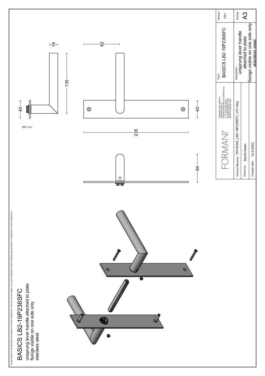 LB2-19P236SFC - unsprung door handle on rectangular blind plate bronze ...