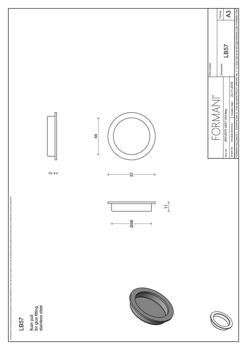 LB57_T - tirador encastrado para encolar níquel brillo - Formani