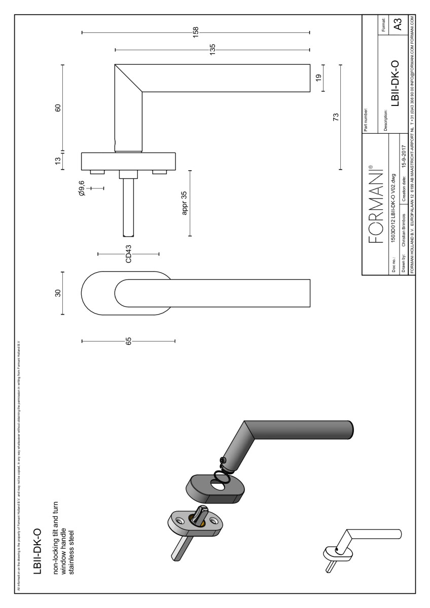 LB2-DK-O - non-locking tilt and turn window handle PVD light bronze ...
