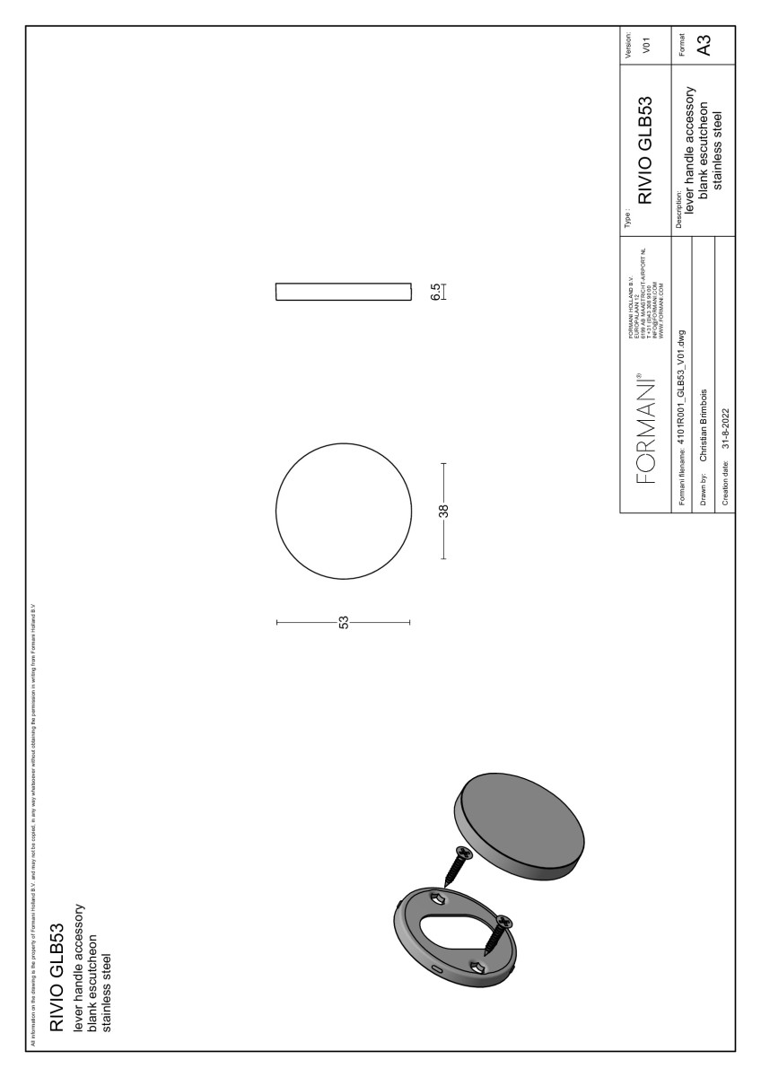 GLB53 - blank escutcheon round PVD satin black - Formani