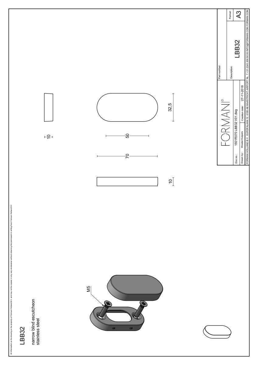 LBB32 - blank escutcheon oval satin stainless steel - Formani