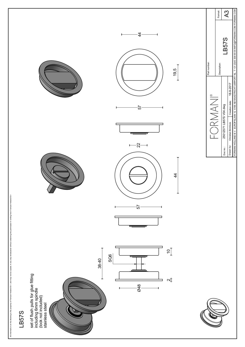 LB57S - juego de tirador encastrado con fijación encolada y cuadradillo ...