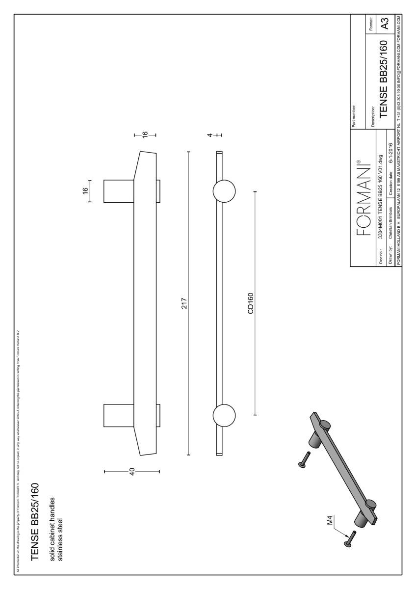 BB25/160 - solid cabinet handle bronze - Formani