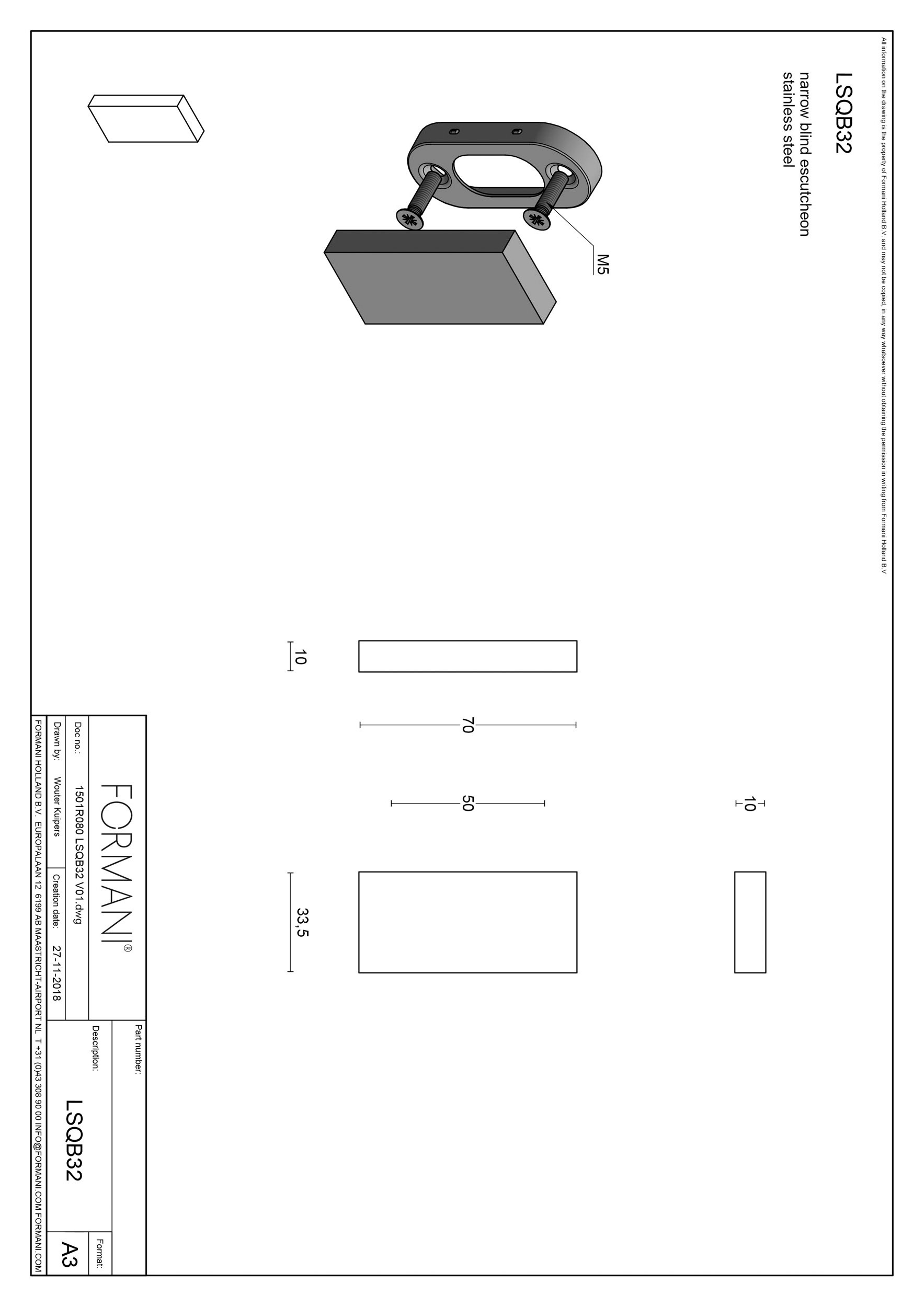 LSQB32 - rechthoekig blind plaatje mat roestvast staal - Formani